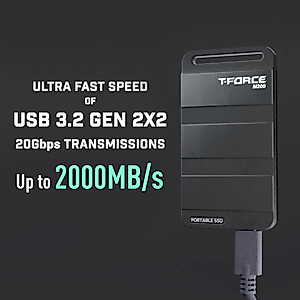 TEAMGROUP T-Force M200 Portable SSD 1TB USB3.2 Gen2x2 Type-C Read/Write 2000MB/s Compatible with PS5 & Xbox & Chrome OS (T8FED9001T0C102)