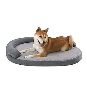 Jiupety Medium Dog Bed with Egg-Crate Foam, Waterproof Dog Bed with Half Oval Pillow, Easy to Enter and Exit, Excellent Cloth, High-gain Egg-Crate Sponge, Luxury, Waterproof, Soft and Comfy (Grey)