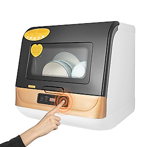 360 Degree Automatic Dishwasher Deep Heating Cleaning Machin Portable Compact Countertop Air Dry Dishwasher Mini Dish Washer with 4 Programs for Home Small Apartments Dorms and RVs (Gold)