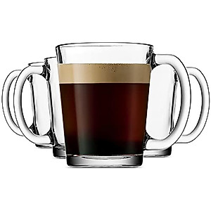 Godinger Coffee Mugs, Italian Made Glass Coffee Mug, Hot Beverage Tea Cups, Glass Cups, Drinking Glasses - 10oz, Set of 4