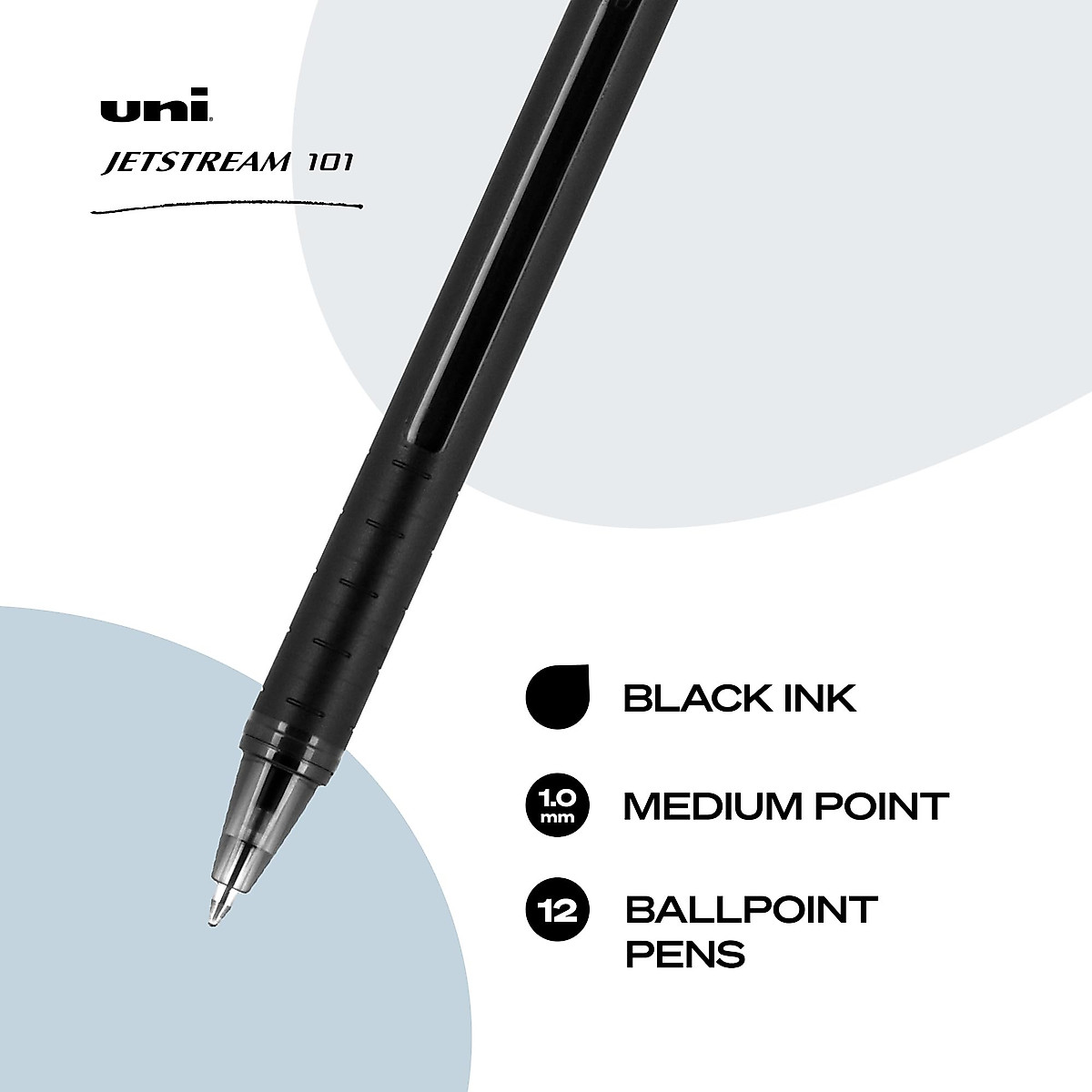 uni-ball Jetstream 101 Ballpoint Pens Medium Point, 1.0mm, Black, 12 Pack