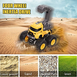 LONANDY Construction Truck Toy Push and Go Car Toys for Boys and Girls, Friction Powered Toy Car Set Include Crane Mixer Excavator Dump Truck, Party Supplies for Toddlers Kids Ages 3+