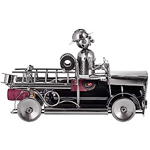 BRUBAKER Wine Bottle Holder 'Fire Engine' - Table Top Metal Sculpture - with Greeting Card