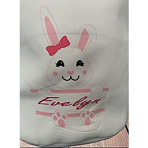 Personalized Easter Bunny Basket for Egg Hunting - Bucket with Handle - Empty - Gathering Pail - Canvas