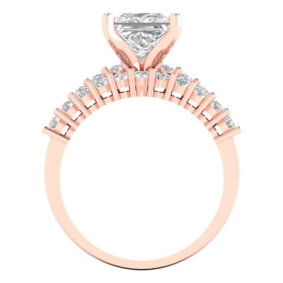 Clara Pucci 2.66 ct Princess Cut Genuine Lab Grown Diamond SI1-SI2 18K Rose Gold Engagement Wedding Bridal Set Ring band Set size 4