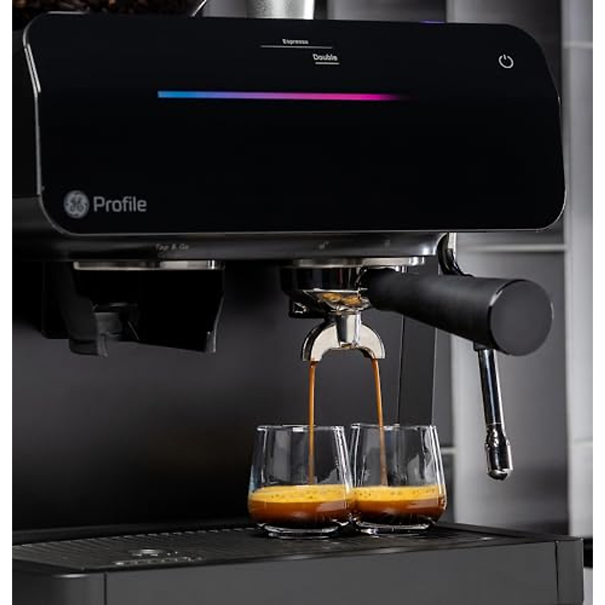 GE Profile Semi Automatic Espresso Machine + Steam Frother | Italian-Made 15 Bar Pump for Balanced Extraction | 15 Adjustable Grind Size Levels | WiFi Connected for Drink Customization | Black