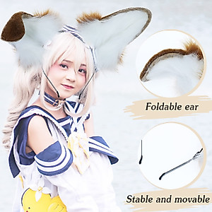 Focupaja Spotted Dog Anime Cosplay Puppy Fur Headband Doggy Ears Hairband Animal Ear Headress Hair Accessories for Halloween, Christmas, Costume Party
