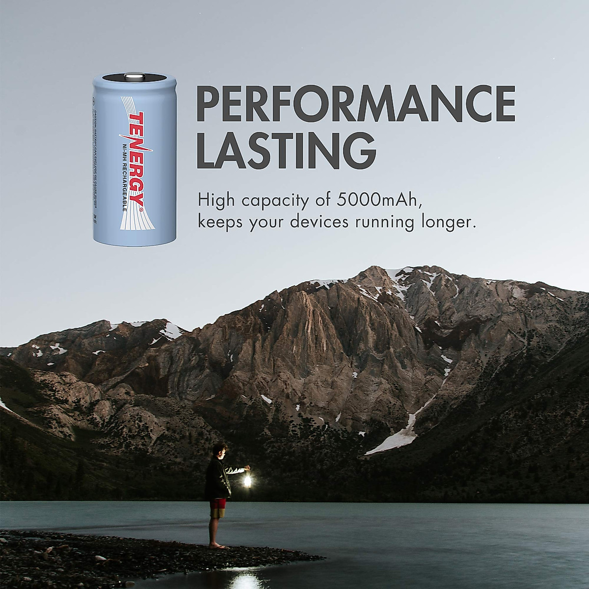 Tenergy C Size Battery 1.2V 5000mAh High Capacity NiMH Rechargeable Battery for LED Flashlights Kids Toy and More (8 pcs)