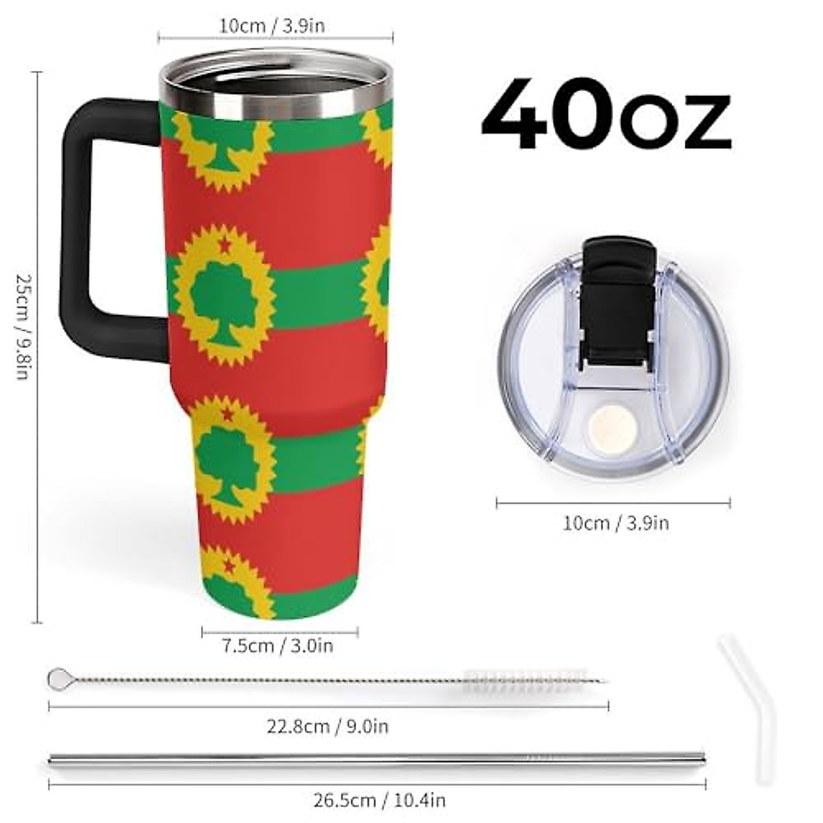 Flag of The Oromo Liberation Front Insulated Tumblers with Handle Stainless Steel Coffee Mug Funny Travel Cup with Lid Straw 40oz