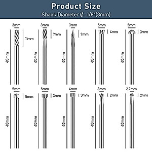 Engraving Router Bit Carving Bits, 20 PCS HSS Rotary Tool Accessories Rotary Bits Burr Set with 1/8’’(3mm) for DIY Woodworking, Carving, Engraving, Drilling