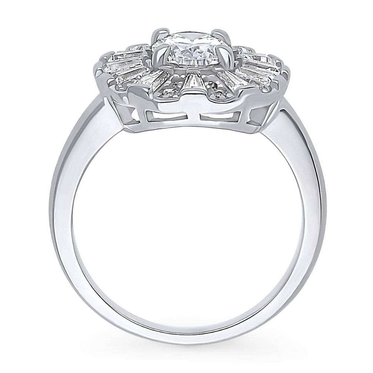 BERRICLE Sterling Silver Halo Oval Cut Cubic Zirconia CZ Art Deco Cocktail Fashion Ring for Women, Rhodium Plated Size 7