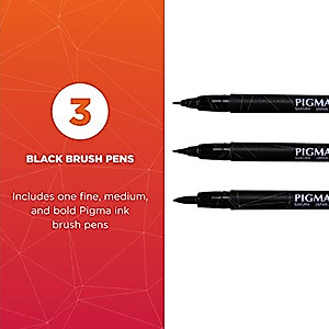 SAKURA Pigma Professional Brush Pens - Archival Black Ink Pens - Pens for Lettering, Modern Calligraphy, or Drawing - Brush Nibs - 3 Pack