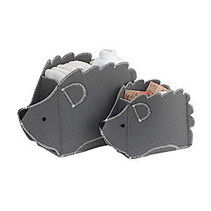 NoJo Grey Felt Hedgehog Shaped 2Piece Nursery Storage Caddy Set, Grey, White