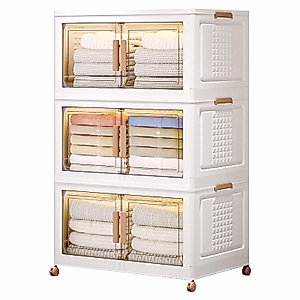 NLDD Storage Bins with Lids,78 Quart Plastic Bins with Lids,Large Closet Organizers, 3 Packs Collapsible Storage Bins with Wheels,Double Door Stackable Bins for Clothes,Home