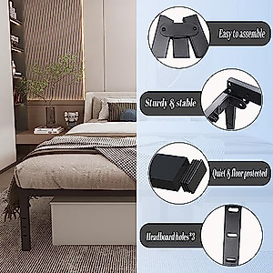 Chezisam Queen Size Bed Frame No Box Spring Needed 14 "High Sturdy Steel Slat Bed Base Heavy Duty Platform Bed Under-Bed Storage Space, Easy Assembly,Non-Slip and Noiseless,Black
