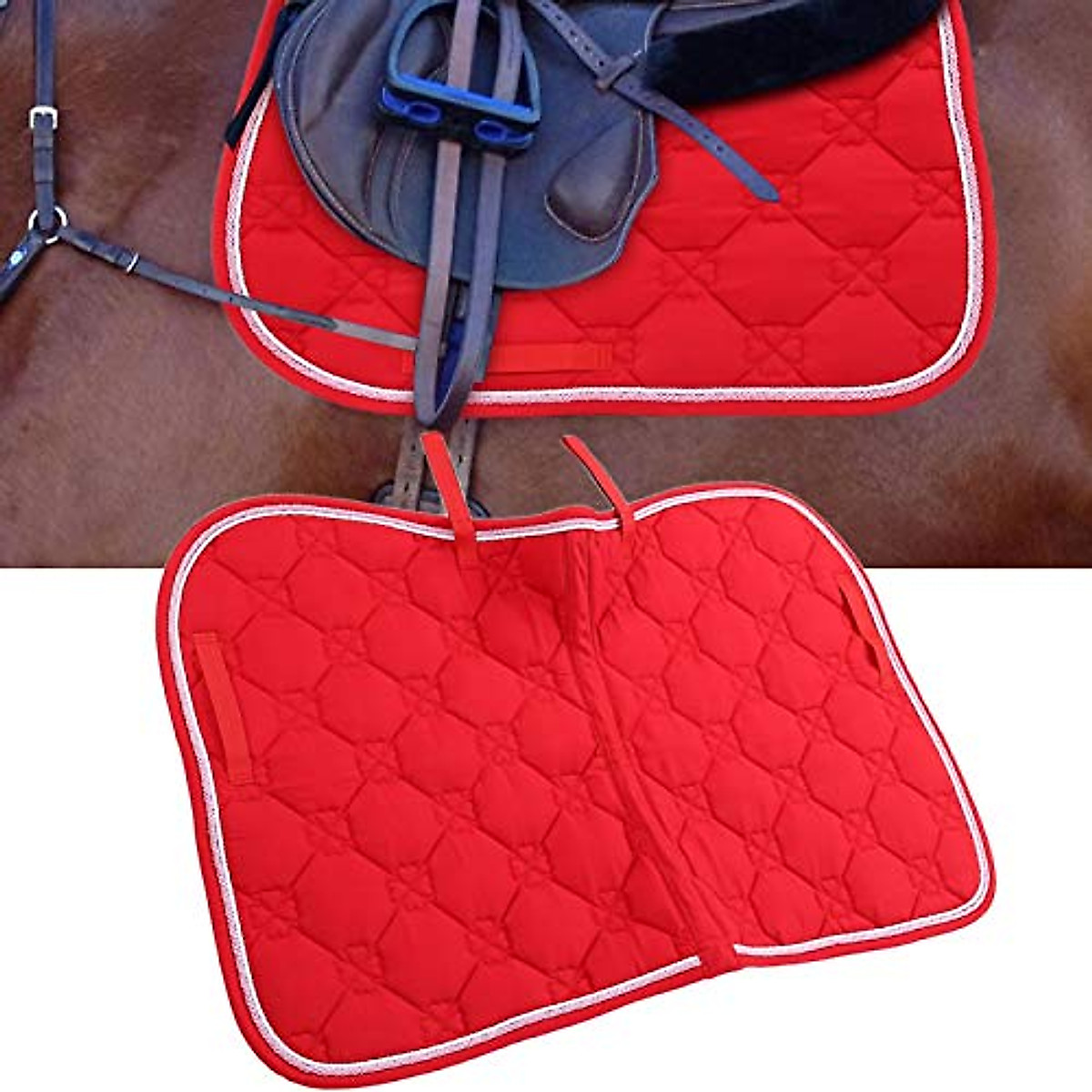Horse Saddle Pad, Horse Saddle Mat, Double Rope Breathable for Horse Equipment Racecourse Saddle Mat Racetrack(red)