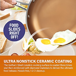 Gotham Steel Frying Pan Set, 3 Piece Nonstick Ceramic Copper Fry Pans Set, 8”, 10” & 12” Nonstick Frying Pans, Nonstick Skillet Set, Omelet Pan, Cookware, PFOA Free, Dishwasher Safe, Cool Touch Handle