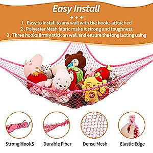 Stuffed Animal Hammock, G-Helper 70 inch Jumbo Toy Hammock Hanging Net for Stuffed Animals Corner Wall Toy Net for Kids Bedroom Pink