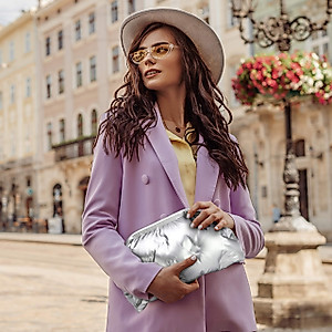 Women's Quilted Crossbody Bag | Padded Puffer Shoulder Handbag | Pillowy Maxi Quilting Finish Clutch Purse (Silver, Medium)