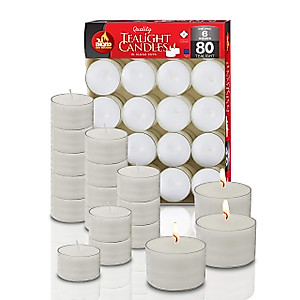 Ner Mitzvah Long Lasting Tealight Candles - 6 Hours - White in Clear Cups - Unscented - 80 Pack - Made in EU