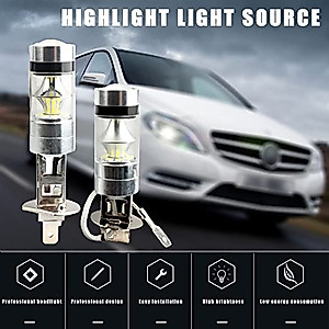 cueclue Pack-2 H1 LED Car Fog Light Bulb, 12V 100W High and Low Beam, 7500K 360° Beams Car Headlight for Most Cars SUVs Trucks (White)