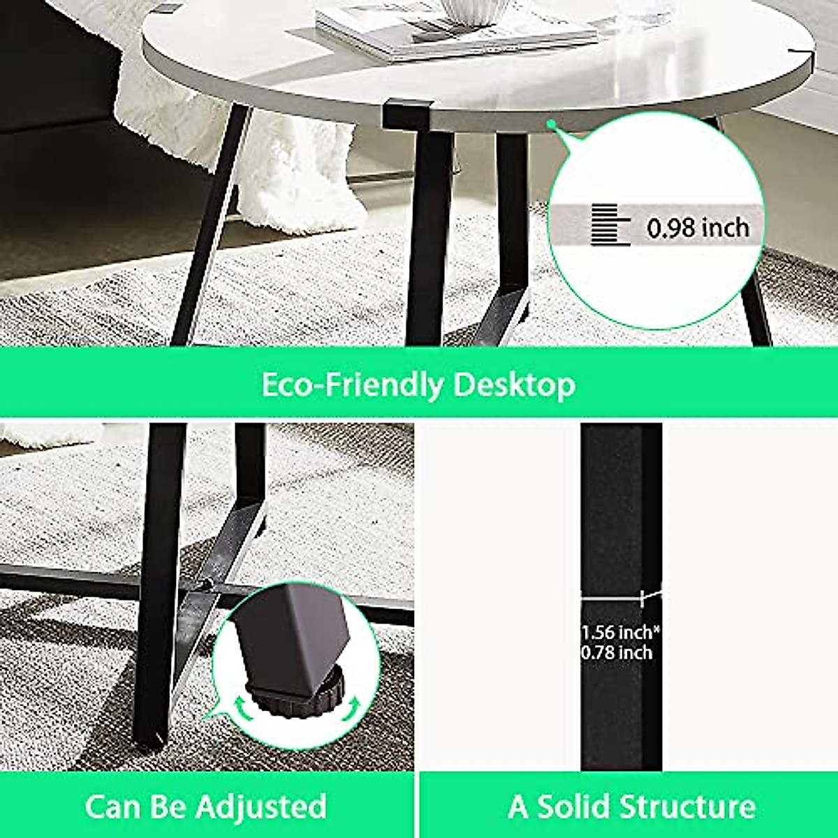 AZL1 Life Concept Rustic Farmhouse Round Metal Coffee Accent Table for Living Room, Grey Concrete