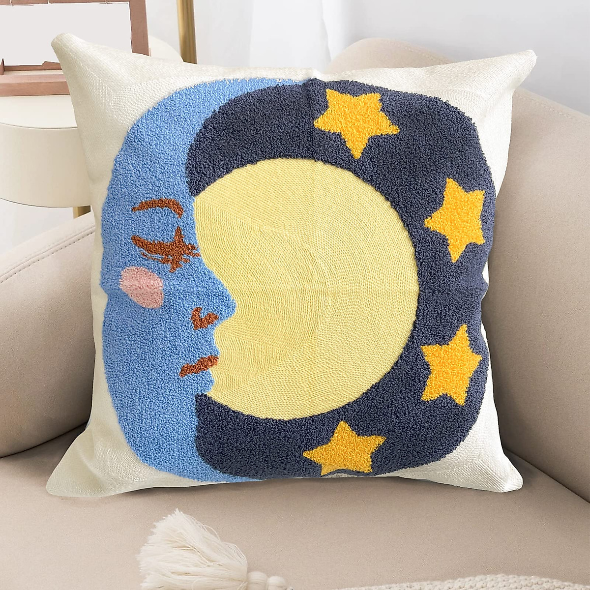 Molili Boho Tufted Throw Pillow Covers, Star Pillow Covers Mid Century Decorative Bohemia Cushion Case Pillowcase for Couch Sofa Child Bedroom Living Room Farmhouse(18×18inch)