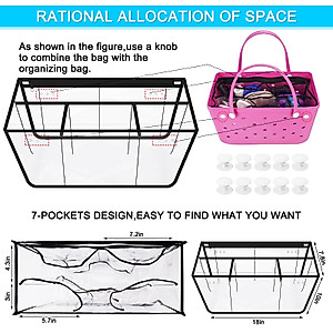 Fayayuan Clear Beach Bag Organizer Compatible with Original Bogg Bag X Large Size, Insert Divider Pouch Zipper for Bags Accessories,7 Pockets, Transparent & Black