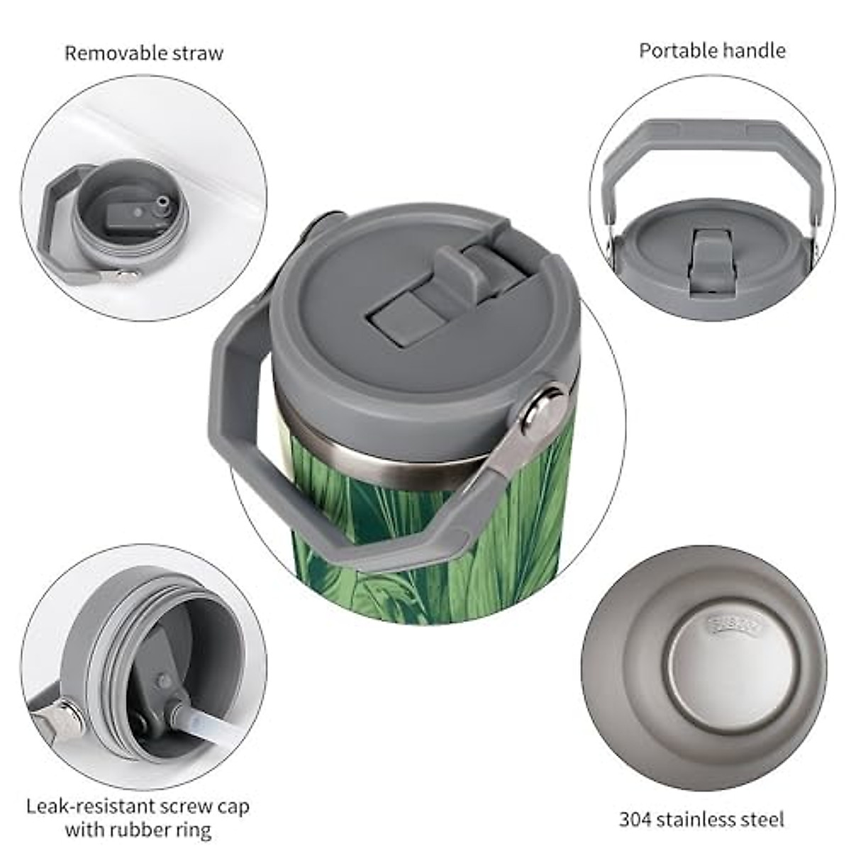 WITHSBKK 30oz Car Cup Green Foliage Botanical Printed with Portable, Stainless Steel Travel Mug, Vacuum Insulated Tumbler And Straw, Leakproof for Car & Outdoor, UV Printed Design