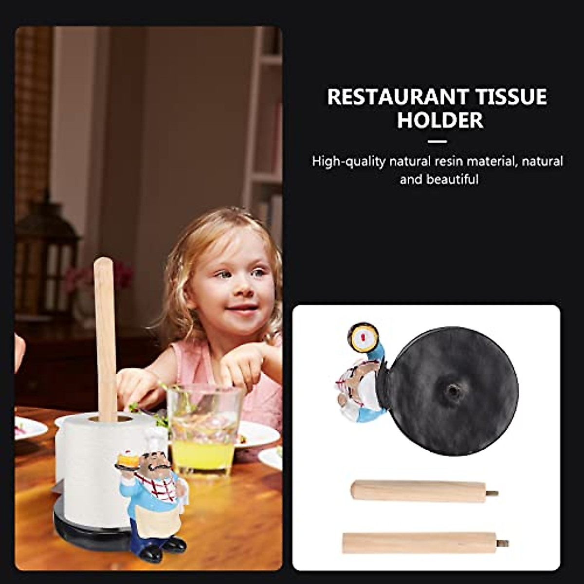 YANGMEI Adjustable Paper Towel Holder, Chef Style Resin Paper Towel Dispenser, Chef Figurines Creative Roll Paper Stand for Kitchen Cafe Restaurant Cake Shop Dessert Shop Decoration Ornament(Blue)