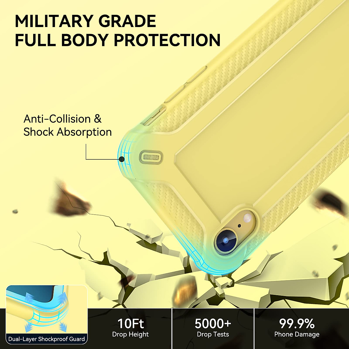 COOLQO Compatible for iPhone XR Case,[2 x Tempered Glass Screen Protector] [Non-Slip] [10 FT Military Grade Drop Protection] 360 Full Body Silicone Shockproof Protective Phone Cover, 6.1 inch, Yellow