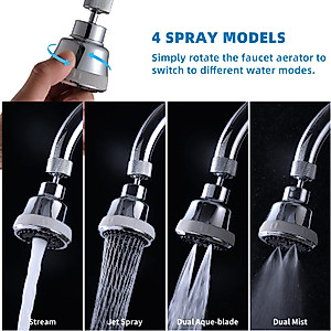 4 Spray Modes Faucet Aerator,360 Degree Faucet Sprayer Attachment,Big Angle Kitchen Faucet Aerator,Swivel Faucet Extender,Sink Sprayer Attachment for faucet,55/64 inch Female Thread (Chrome)