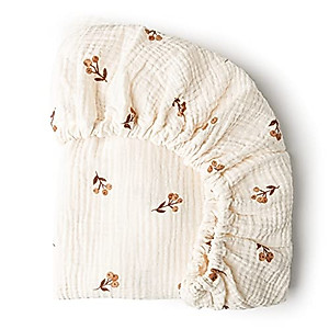 Konssy 2 Pack Muslin Fitted Bassinet Sheets for Baby Girl Boy, Soft Breathable Baby Bassinet Sheets Fit for Baby Bassinets, Cradle, Moses Basket Oval Rectangle Pad/Mattress (Brown,Berry)