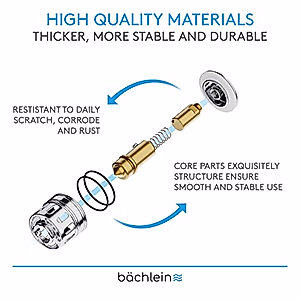 Bächlein Bathroom Sink Drain with Overflow - Chrome Pop Up Drain incl. 3 Extra Seals - German Brand