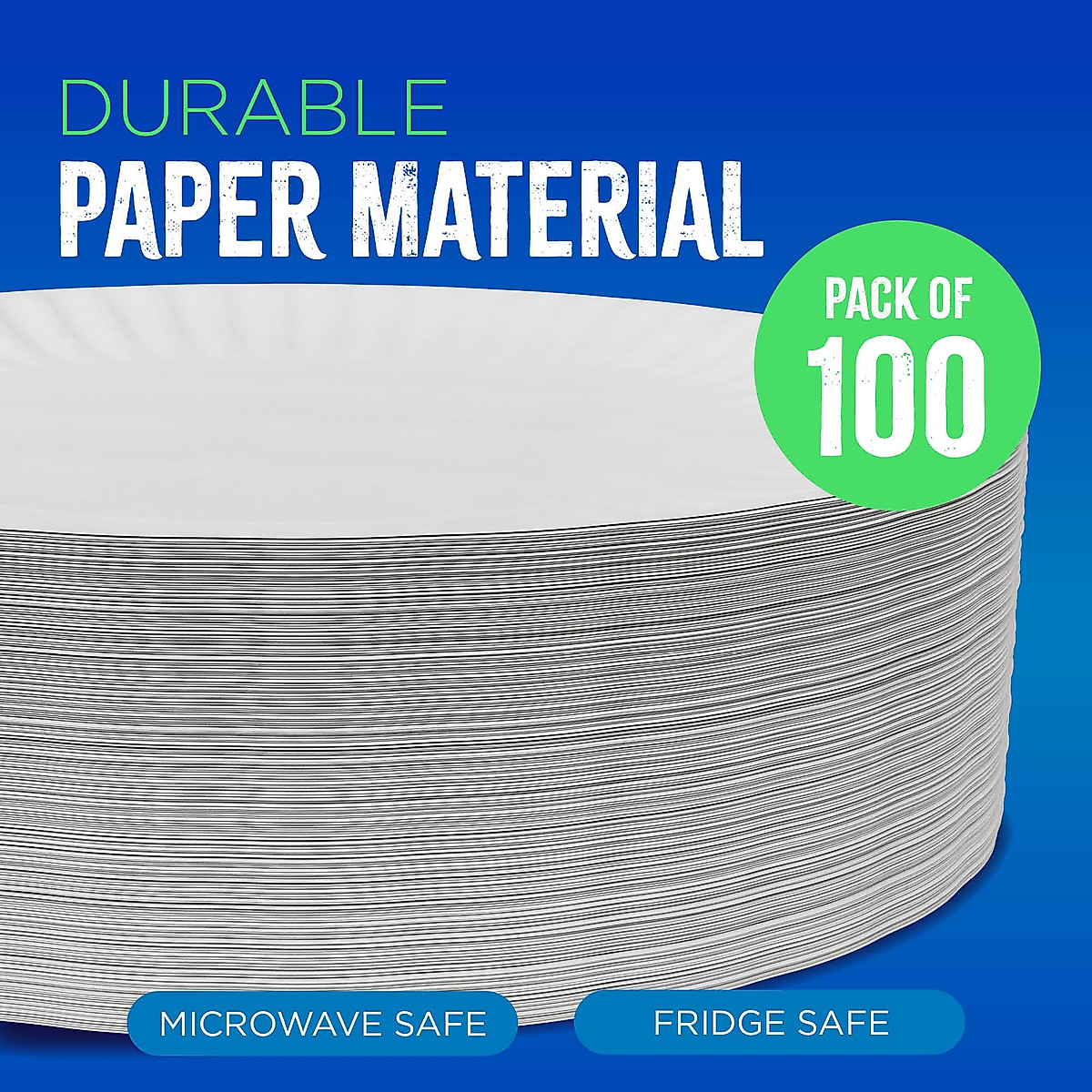 Paper Plates 9 Inch Bulk Paper Plates | White Paper Party Plates | Uncoated Disposable Microwavable Paper Plates | Microwave Safe Dishes For Everyday Dinner Picnic BBQ Party Event Crafts | 100 Pack