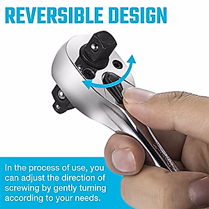 DURATECH 3-IN-1 Ratchet Handle, 1/4", 3/8", 1/2" Drive Ratchet Wrench, 72-Tooth, Reversible Switch, Full-Polished Chrome Plating, Alloy Steel