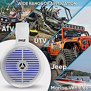Pyle 6.5” 2-Way Marine Wakeboard Tower Speakers w/LED Lights, Full Range Waterproof Outdoor Speakers for Off-Road ATV, UTV, Jeep or Boat (White)