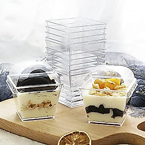 theirsova 60 Pack Dessert Cups, 4oz Parfait Cups with Lids and Spoons,Plastic Appetizer Cups with Lids,for Mousse Puddings, Party Supplies