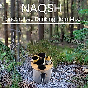 NAQSH Viking Culture Drinking Horn Cup 4 Set -2-3oz - Horn Mugs With Stand, Handmade Cool & Unique Ox Norse for Hot & Cold Drinks Gift for Men and Women (Polished 4 Small Horns)