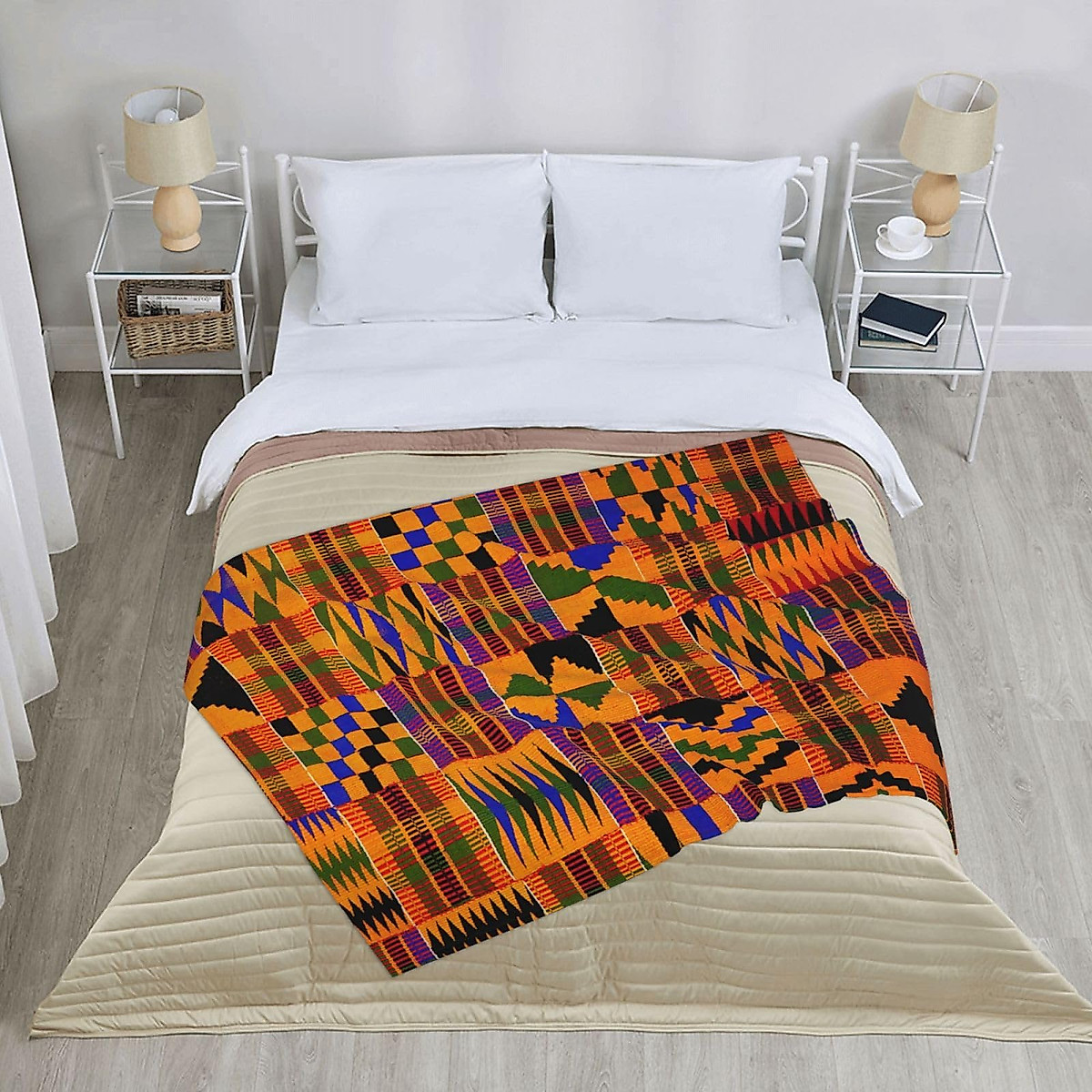 LELEMATE African Tribal Ethnic Kente Print Plush Throw Blanket for Boys Girls Teens Soft Flannel Bed Blanket for Sofa Chair Office Trip Camping Outdoor Home Decor 50"x60"