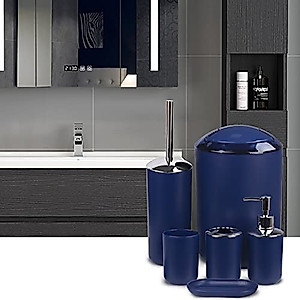 CERBIOR Bathroom Accessories Set 6 Piece Bath Ensemble Includes Soap Dispenser, Toothbrush Holder, Toothbrush Cup, Soap Dish for Decorative Countertop and Housewarming Gift (Navy)