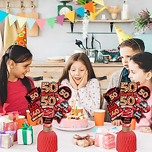 Happy 50th Birthday Red and Black Table Honeycomb Centerpieces Balloons Theme Decor Table Toppers Table Decorations for Girls Women Princess 50 Years Old Birthday Party Supplies Bday Background Gold