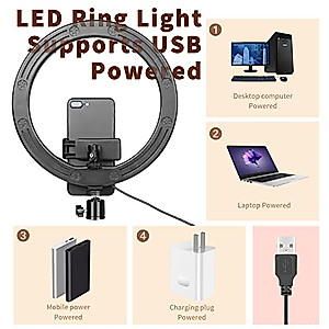 Ring Light 10" with 67" Extended Tripod Stand & Phone Holder for YouTube Video, Camera Led Ring Light for Streaming, Makeup, Selfie Photography Compatible with iPhone Android