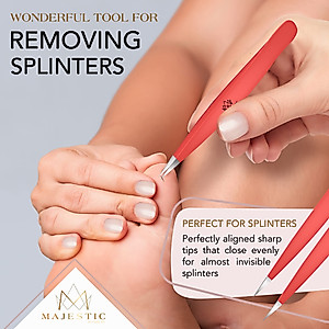 Majestic Bombay Fine Point + Slant Tweezers for Women and Men – Splinter Ticks, Facial, Brow and Ingrown Hair Removal–Sharp, Needle Nose, Surgical Tweezers Precision best tweezers for chin hair