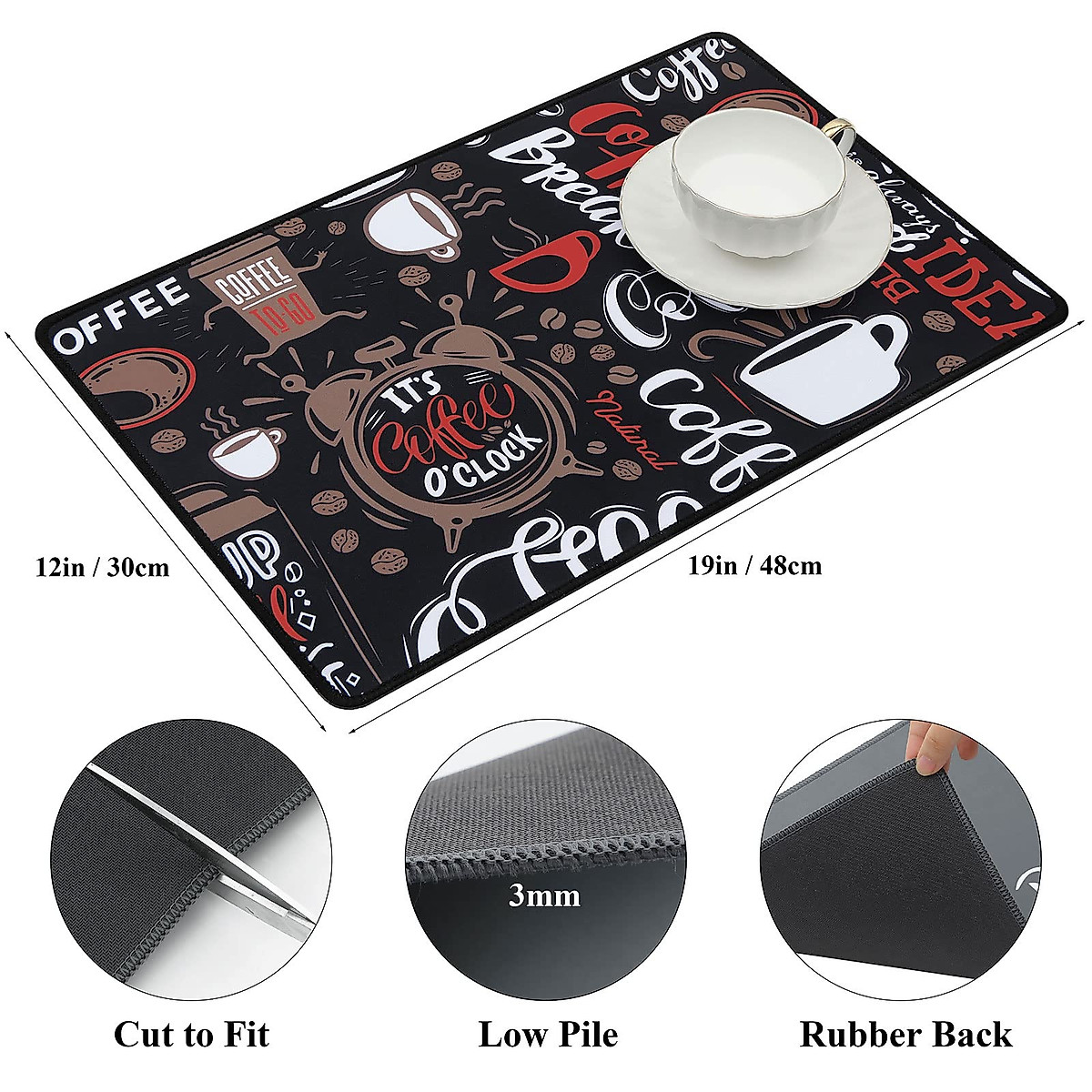 SHACOS Coffee Mat 2pcs 12x19 Coffee Bar Mat Absorbent Non Slip Coffee Mat for Countertops Coffee Bar Accessories Coffee Dish Drying Mat for Coffee Station Waterproof, Black