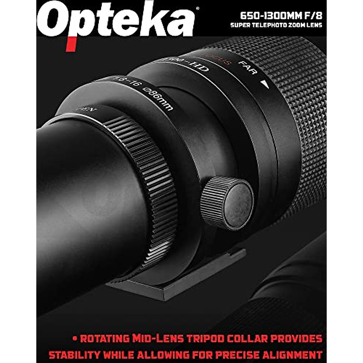 Opteka 650-1300mm (with 2X- 1300-2600mm) Telephoto Zoom Lens for Canon EF-Mount EOS 90D, 80D, 77D, 70D, 60D, 50D, 7D, 6D, 5D, 5DS, 1DS, T8, T8i, T7i, T7s, T7, T6s, T6i, T6, T5, SL3, SL2 DSLR Cameras