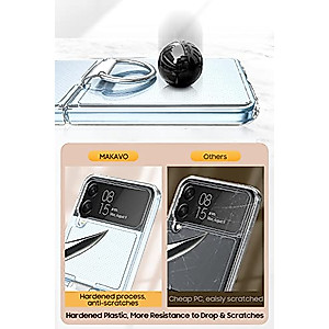 MAKAVO for Samsung Galaxy Z Flip 4 Clear Case with Ring Holder, [Upgraded] Slim Thin Crystal Hard PC Shockproof Protective Phone Cover for Flip4 5G 2022