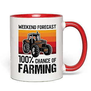 Bubble Hugs Farmer Birthday Two Tone Red Edition Coffee Mug 11oz - Forecast Farming - Dry Farming Farm ranch Market Garden Agricultural Seed Drill Acre Hay Tractor Farmer Crops