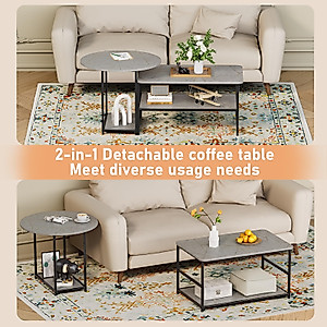 WOHOMO Coffee Table, Modern Style Coffee Tables for Living Room Marble Center Table with Storage 2 in 1Detachable Table Set,Grey Marble