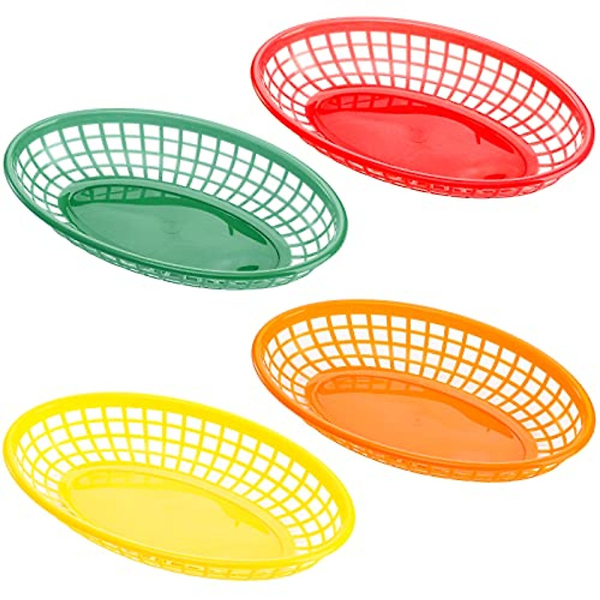 Kingrol 48 Pack Oval Fast Food Baskets for Parties, Carnivals, Fairs, and Picnic - Colorful Plastic Storage Basket Bins for Home, Office, School